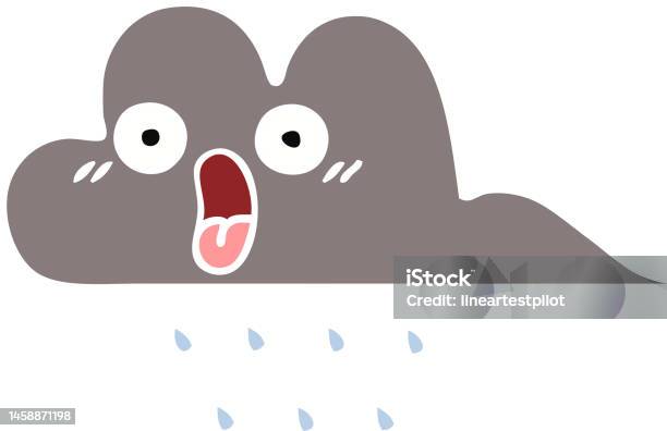 Dessin Animé Rétro Couleur Plat Dun Nuage De Pluie Dorage Vecteurs