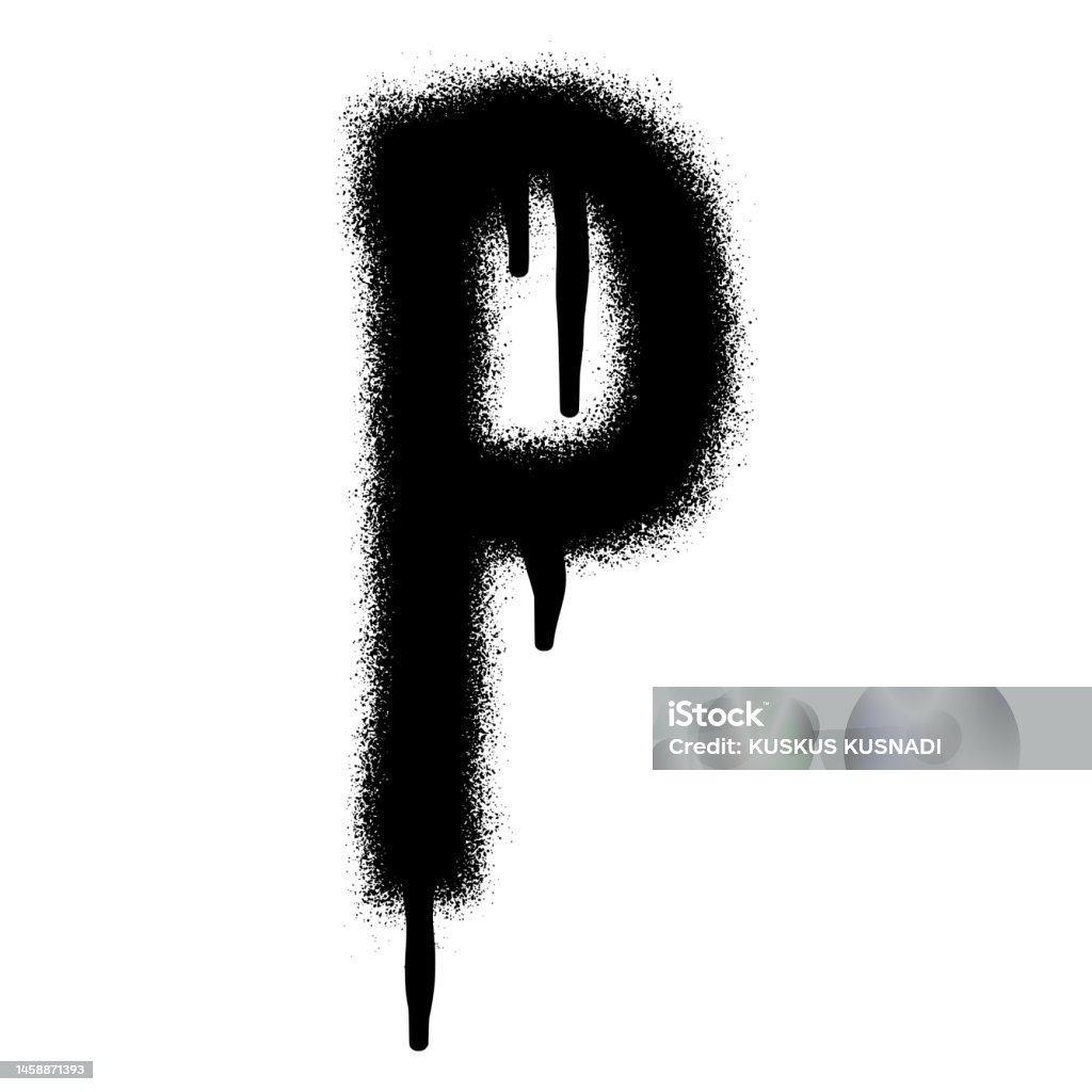 Grafiti Font Alphabet P Dengan Cat Semprot Hitam Ilustrasi Vektor