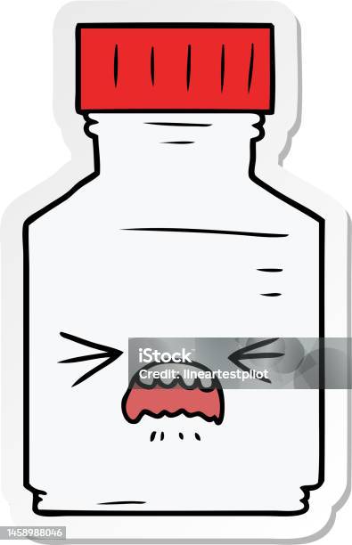 Autocollant Dun Pot De Pilules De Dessin Animé Vecteurs Libres De