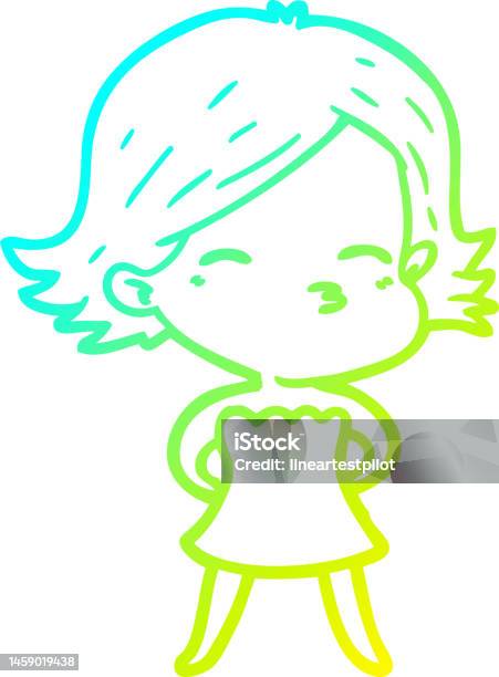 Dessin Au Trait Dégradé Froid Dune Femme De Dessin Animé Vecteurs