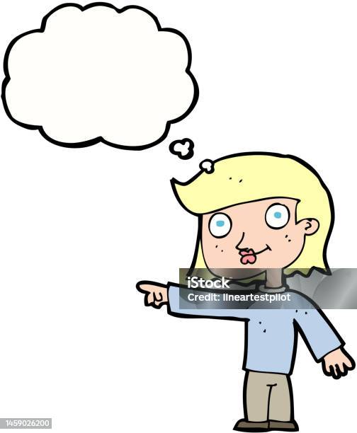 Homme En Dessin Animé Pointant Du Doigt Avec Bulle De Pensée Vecteurs
