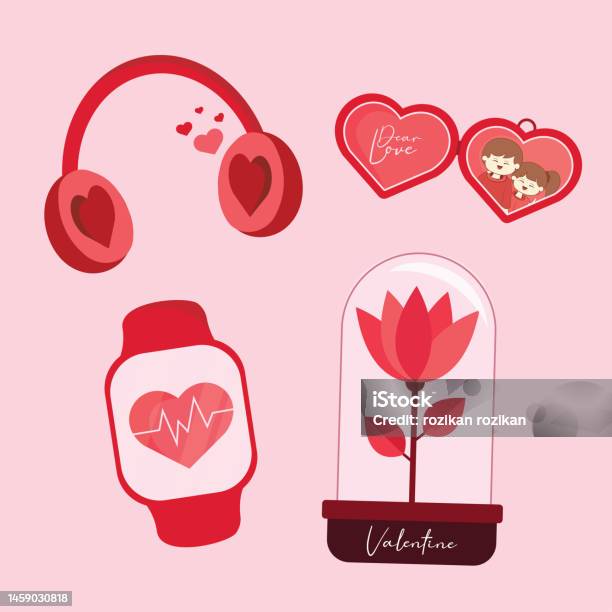 Koleksi Elemen Hari Kasih Sayang Dalam Ilustrasi Datar Desain Vektor