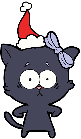 Dessin Au Trait Dessiné À La Main Dun Chat Portant Un Chapeau De Père