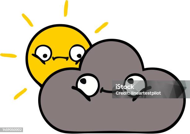 Dessin Animé Mignon Dun Nuage Dorage Et Du Soleil Vecteurs Libres De