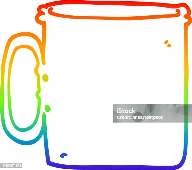 Dessin Au Trait Dégradé Arcenciel Dune Tasse De Café De Camping De Dessin Animé Vecteurs Libres