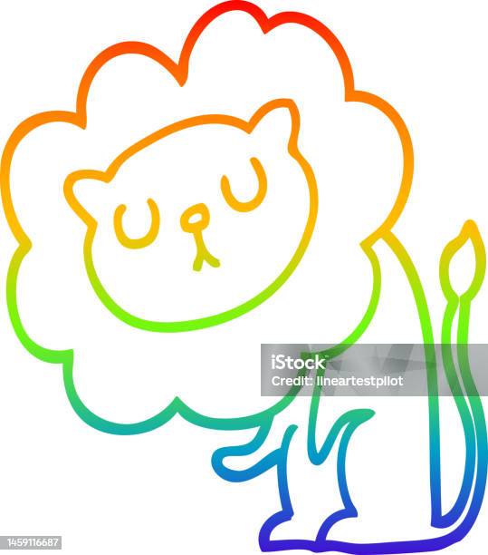 Dessin Au Trait Dégradé Arcenciel Dun Joli Lion De Dessin Animé