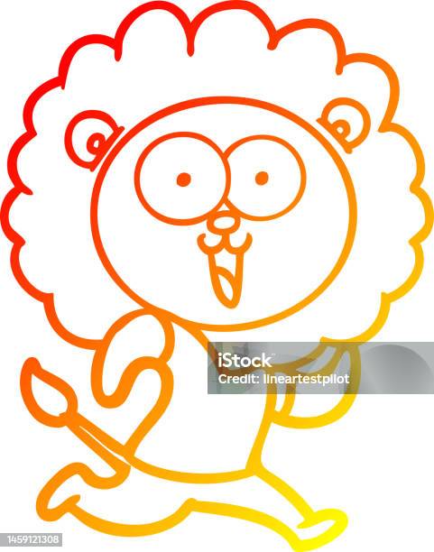 Dessin Au Trait Dégradé Chaud Dun Lion De Dessin Animé Heureux Vecteurs