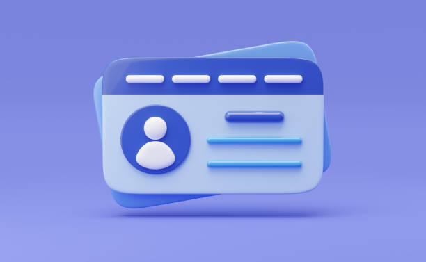 3d Id card icon. Identification card floating isolated on blue ...