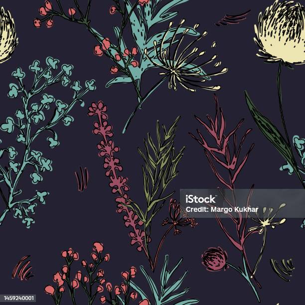 Pola Bunga Mekar Mulus Motif Botani Mekar Tersebar Secara Acak Tekstur