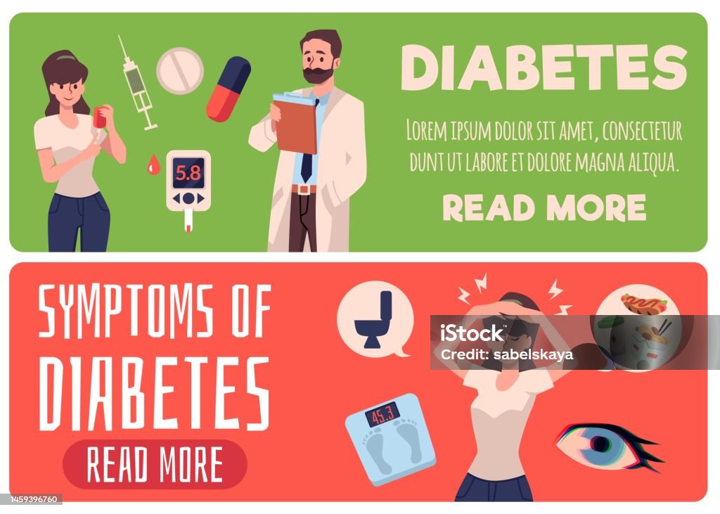 Diabetes Mellitus Informational Web Banners Set Flat Vector