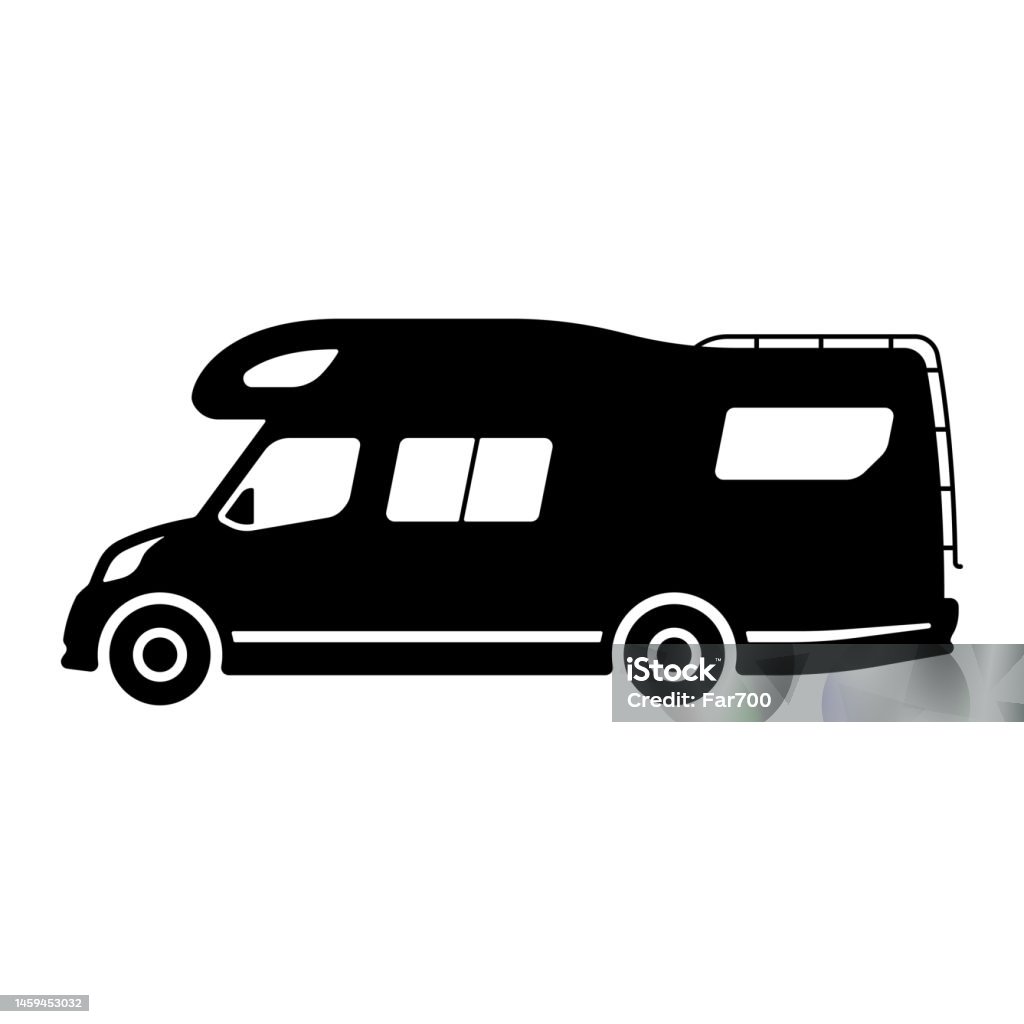 Icône De Campingcar Campingcar Caravane Silhouette Noire Vue Latérale