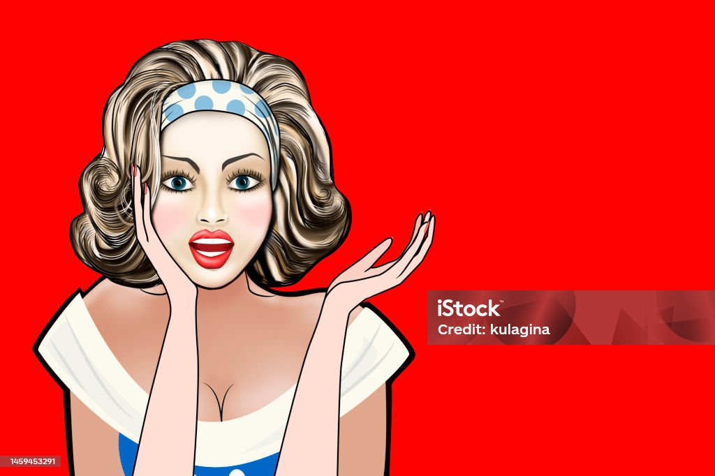 Drawn Beautiful Girl On A Red Background向量圖形及更多一個人圖片 一個人 人 人的臉部