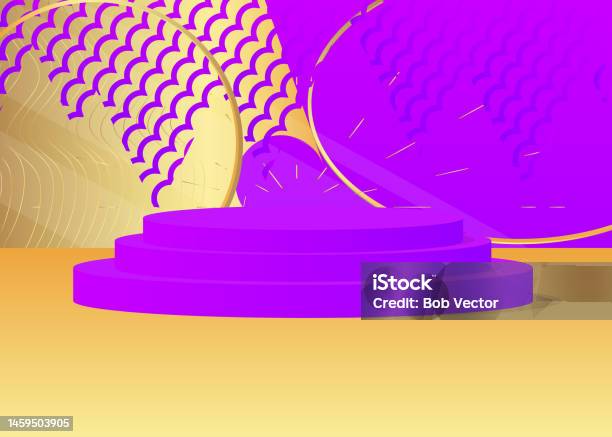 Tampilan Produk Mockup Emas Ungu Ruang 3d Vektor Abstrak Podium Alas