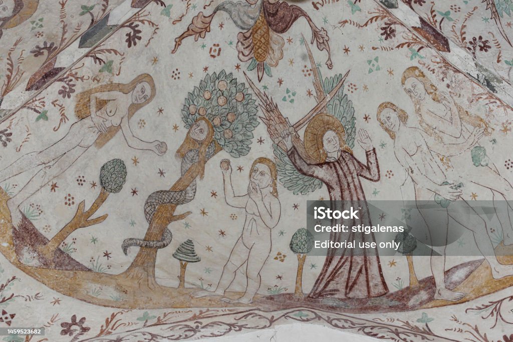 Adam And Eve Eat The Forbidden Fruit And The Expulsion From Eden Stock