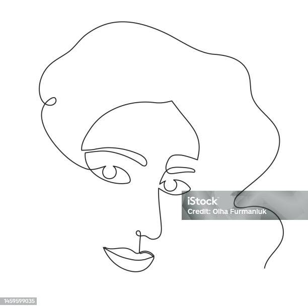 Femme Face À Un Dessin Au Trait Contour Continu Dessiné À La Main