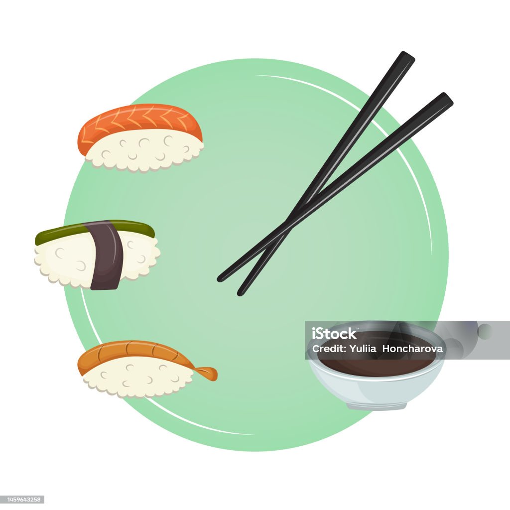 Sushi Diatur Dengan Sumpit Dan Kecap Konsep Masakan Tradisional Asia