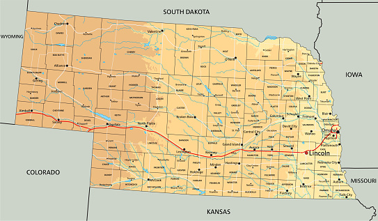 High Detailed Nebraska Physical Map With Labeling Stock Illustration ... High Detailed Nebraska Physical Map With Labeling Stock Illustration ...
