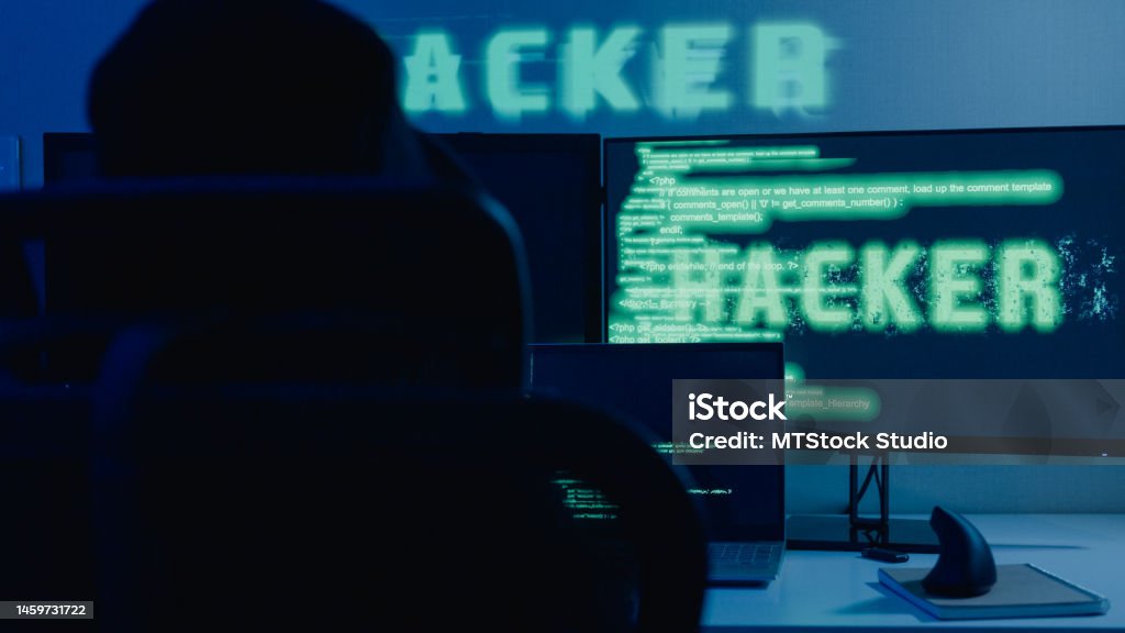 Woman Computer Hacker Typing Code On Keyboard Breaks Into Government