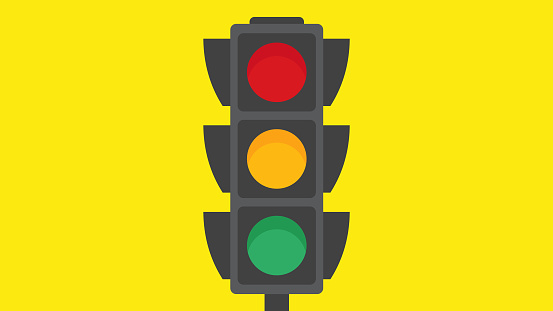 Traffic Light On Yellow City And Blue Sky Background Stock Illustration