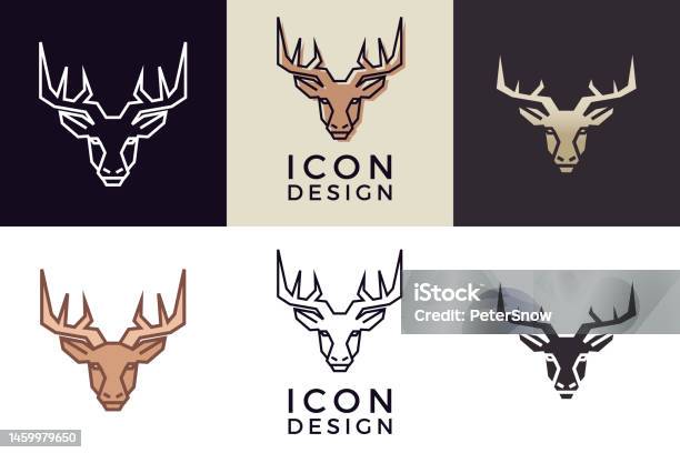 Ilustrasi Kepala Rusa Geometris Bergaya Desain Rusa Suku Ikon Vektor