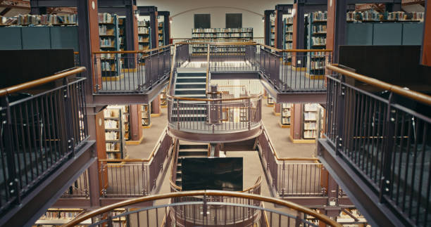Free Stock Photo of Aerial View of Library With Stairs and Bookshelves ...