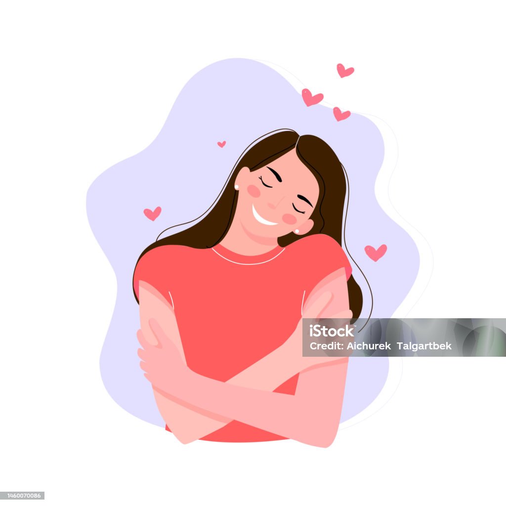 Vector Woman Hugging Herself Character Vector Woman Hugging Herself
