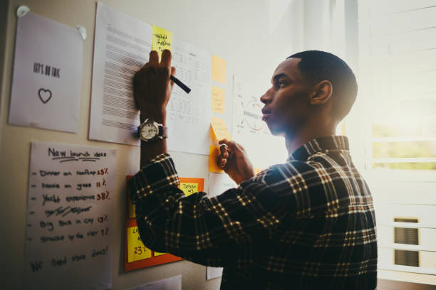 Free Stock Photo of Young man writing plan and schedule on whiteboard ...