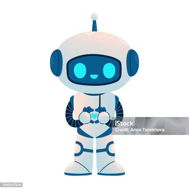 Cute Robot With Heart Cartoon Science Technology Concept Isolated