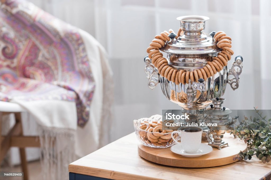 Russian Traditions Tea Drinking With A Samovar Still Life With Bagels