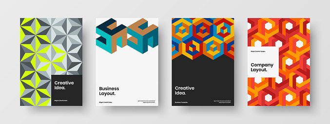 Isolated Mosaic Hexagons Leaflet Template Collection Clean Cover A4