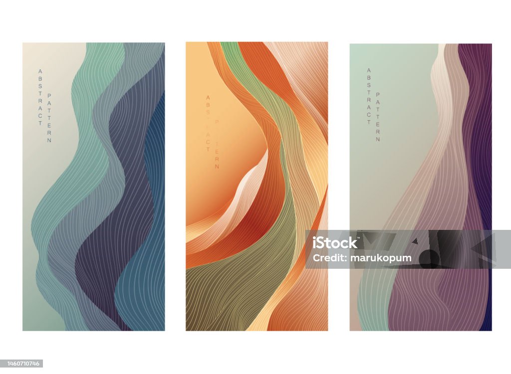 Japanese Background With Line Wave Pattern Vector Abstract Art Template With Curve Pattern