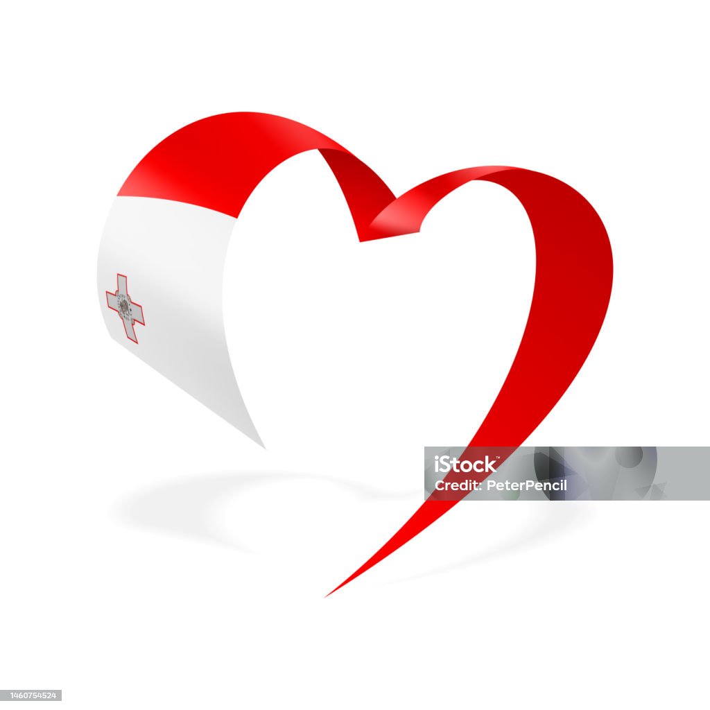 Malta Ribbon Heart Flag Maltese Heart Shaped Flag Stock Vector