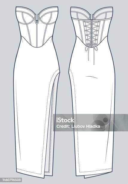Femmes Bustier Maxi Dress Illustration De Mode Technique Corset Bustier