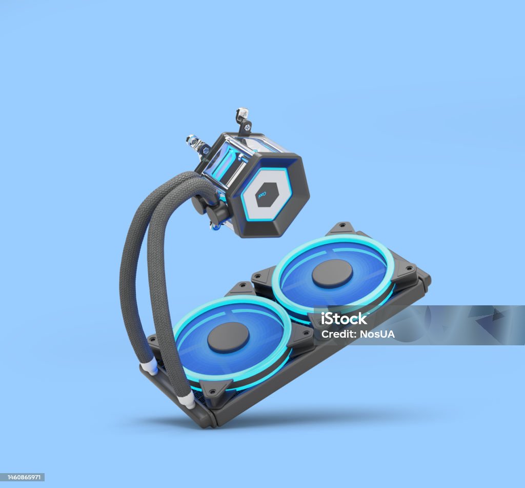 High Performance Desktop Pc And Cooling System 3d Render On Blue Stock
