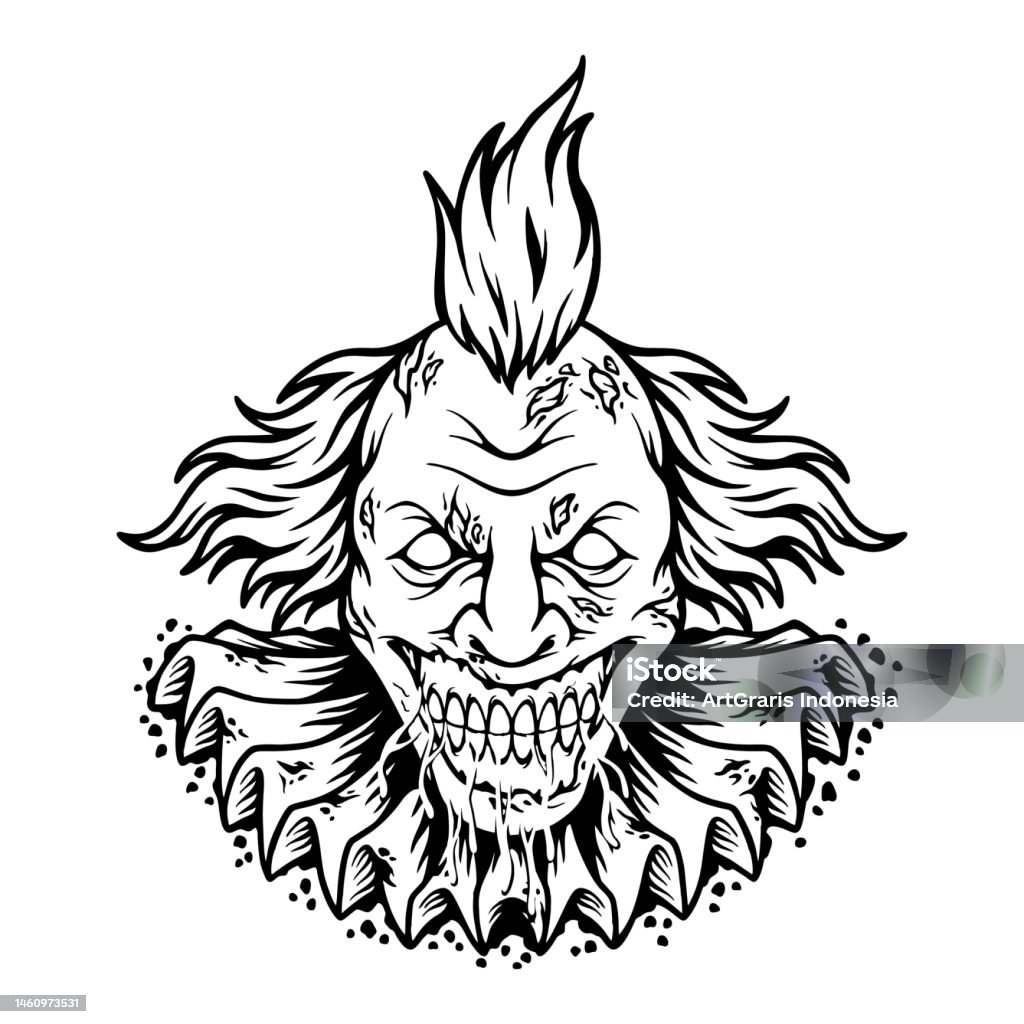 Scary Evil Clown Head Cartoon Logo Monochrome Stock Illustration Download Image Now Anger