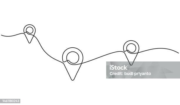 Dessin Au Trait Continu Des Vues Dépingles Demplacement De La Carte