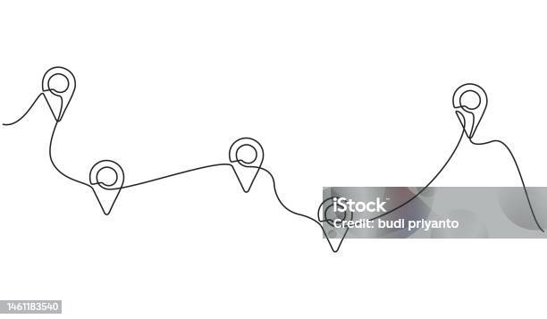 Dessin Au Trait Continu Des Vues Dépingles Demplacement De La Carte