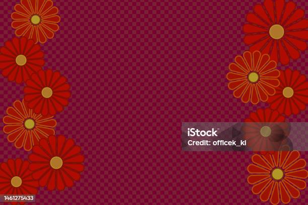 Red Frame Background With Flowers On Both Sides Stock Illustration