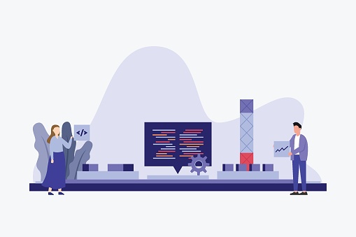 Programmers Coding And Correct Errors In Project Stok Vektör Sanatı And Adamlar‘nin Daha Fazla