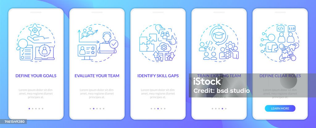 It Staffing Tips Blue Gradient Onboarding Mobile App Screen Stock Illustration Download Image