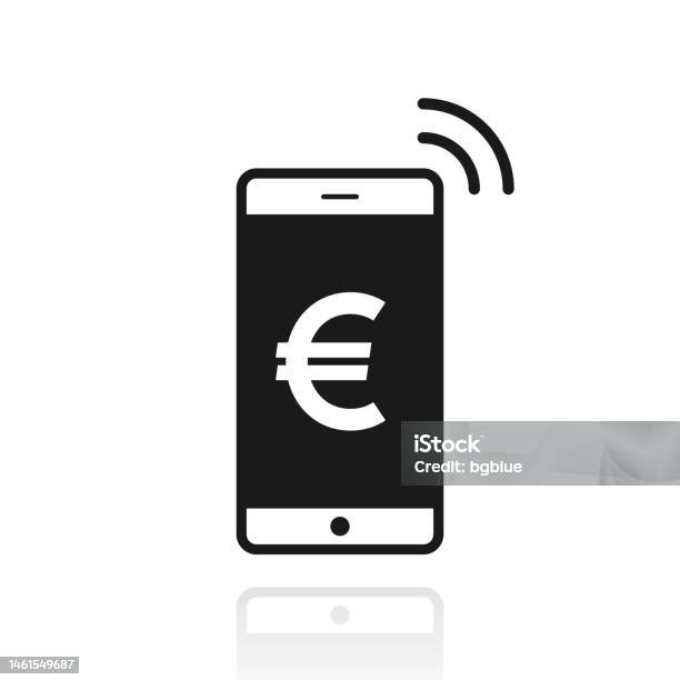 Paiement Mobile Avec Signe Euro Icône Avec Reflet Sur Fond Blanc