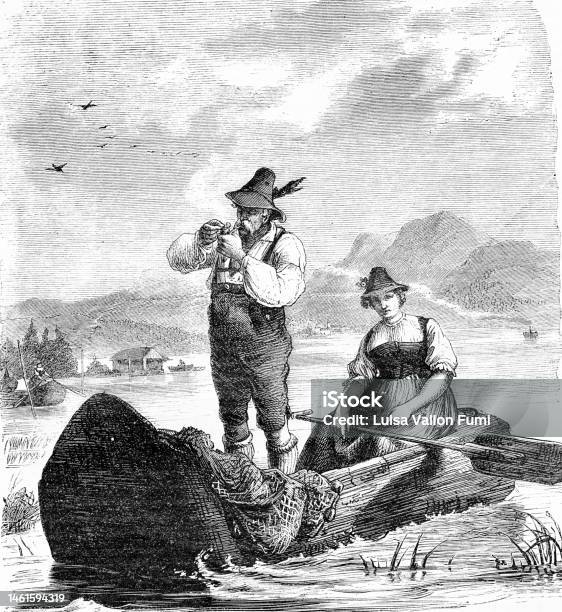 Potret Vintage Pasangan Yang Memancing Di Danau Bavaria Atas Dengan ... Potret Vintage Pasangan Yang Memancing Di Danau Bavaria Atas Dengan ...