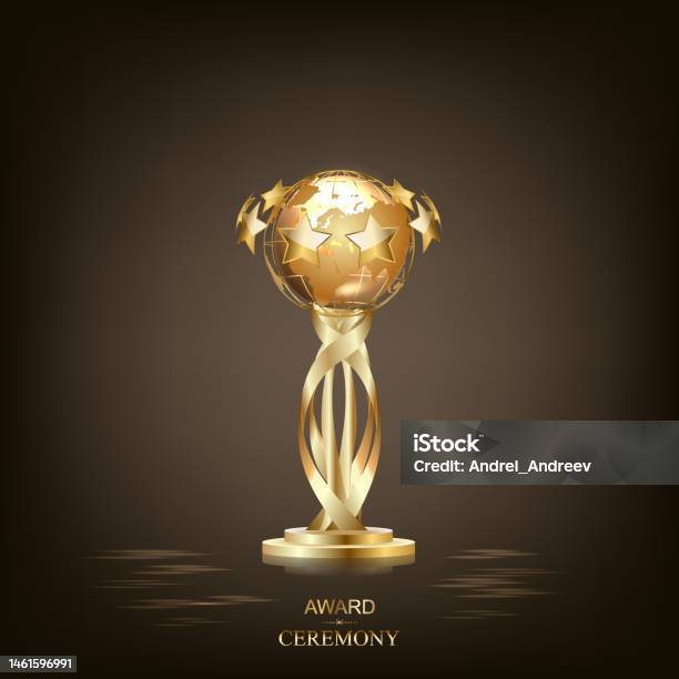 Trophée Dor Coupe Dor Illustration Vectorielle Réaliste Isolée Vecteurs