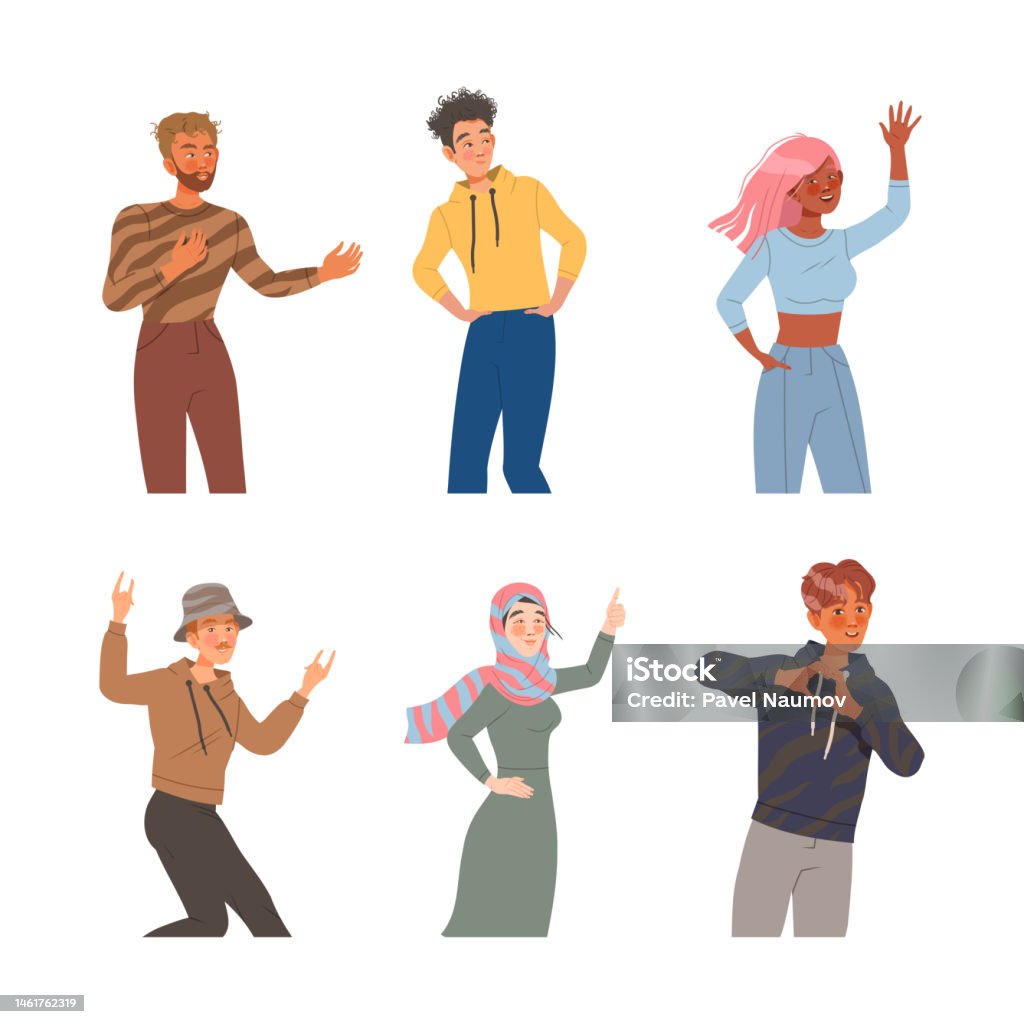 Happy Positive People Set Young Stylish People In Trendy Outfit