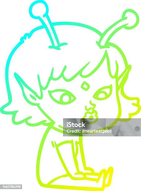 Dessin Au Trait Dégradé Froid Dune Jolie Fille Extraterrestre De Dessin