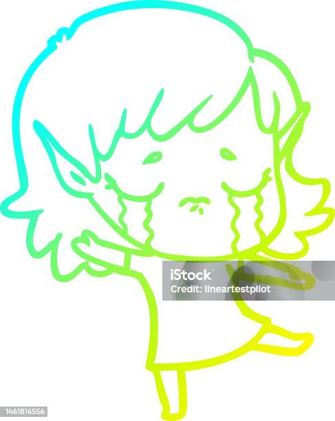 Dessin Au Trait Dégradé Froid Dune Fille Elfe En Pleurs De Dessin Animé