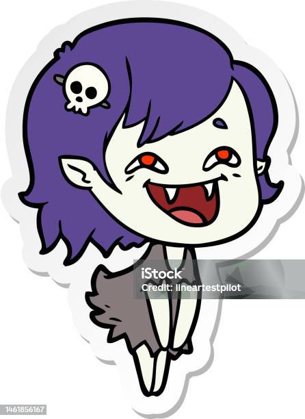 Autocollant Dune Fille Vampire Riant De Dessin Animé Vecteurs Libres De