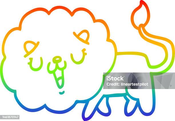 Dessin Au Trait Dégradé Arcenciel Dun Joli Lion De Dessin Animé