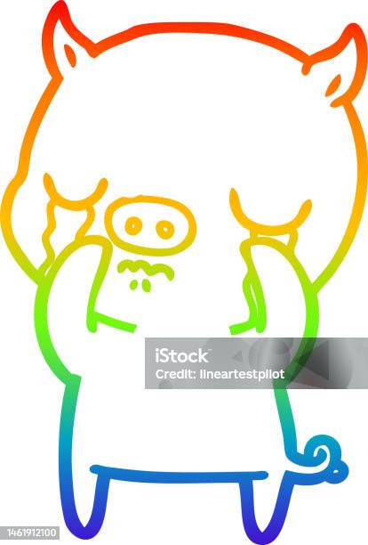 Dessin Au Trait Dégradé Arcenciel Dun Cochon De Dessin Animé Pleurant