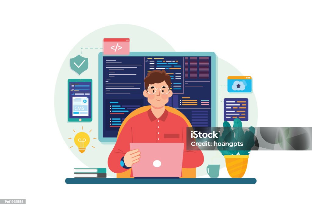 Man Coder Development Programming Computer Stock Illustration